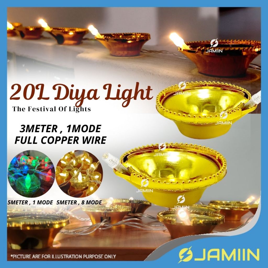 GOLDEN 20L Deepak Diya LED Fairy String Light Home Diwali / Deepavali ...