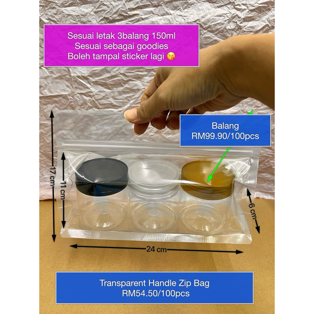 [100pcs] Transparent Handle Zip Bag 24cm X (17cm+4cm) | Shopee Malaysia