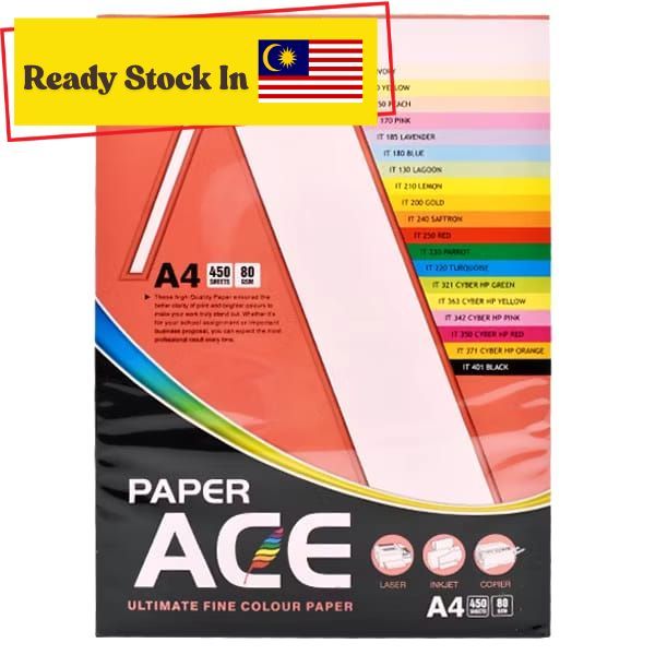 A4 Paper ACE Colour Copier Paper 80gsm (A4) (Prima) 450 sheets Mix 5 ...