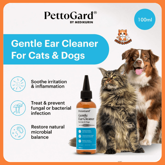 PettoGard Gentle Ear Cleaner For Cats & Dogs 100ml (Water-Based ...