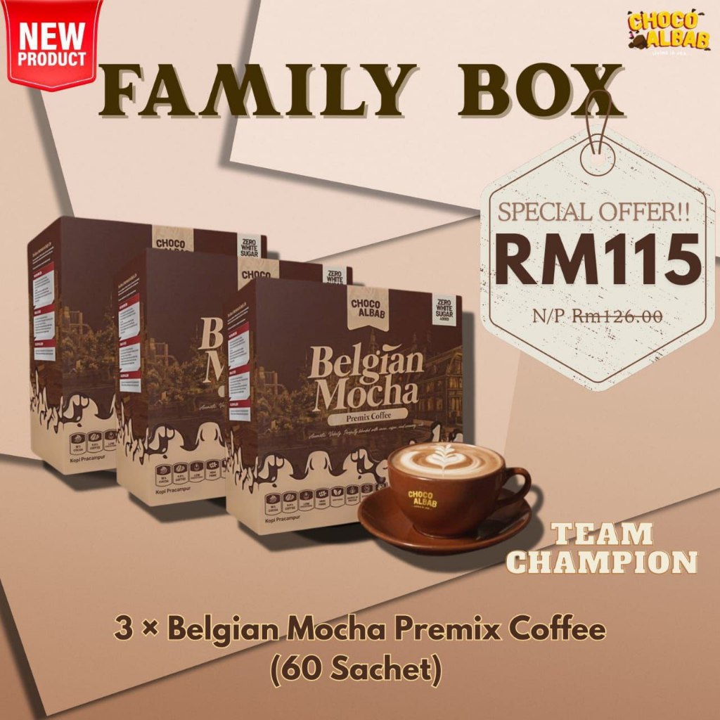 Choco Albab Belgian Mocha Premix Coffee | Family Box | Trio Combo | 60 ...