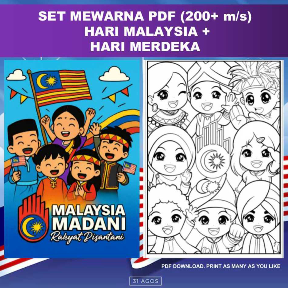 [PDF] 200+ Pages Set Mewarna Hari Malaysia dan Hari Merdeka 2025 | Mix ...