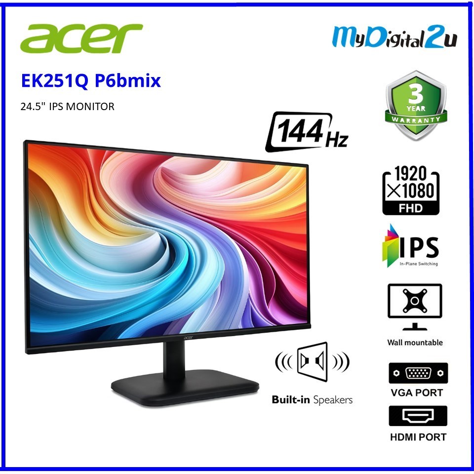 Acer 24.5" EK251QE/EK251QP6 IPS 100Hz/144HZ 1ms Monitor (VGA/ HDMI ...