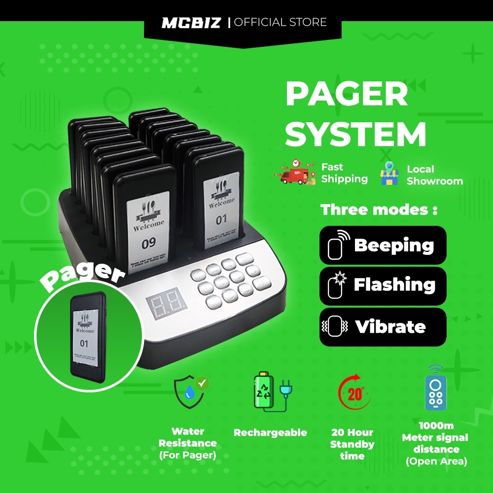 Wireless Calling Pager System MCBIZ With 4 8 16 Buzzers for Coffee Shop ...