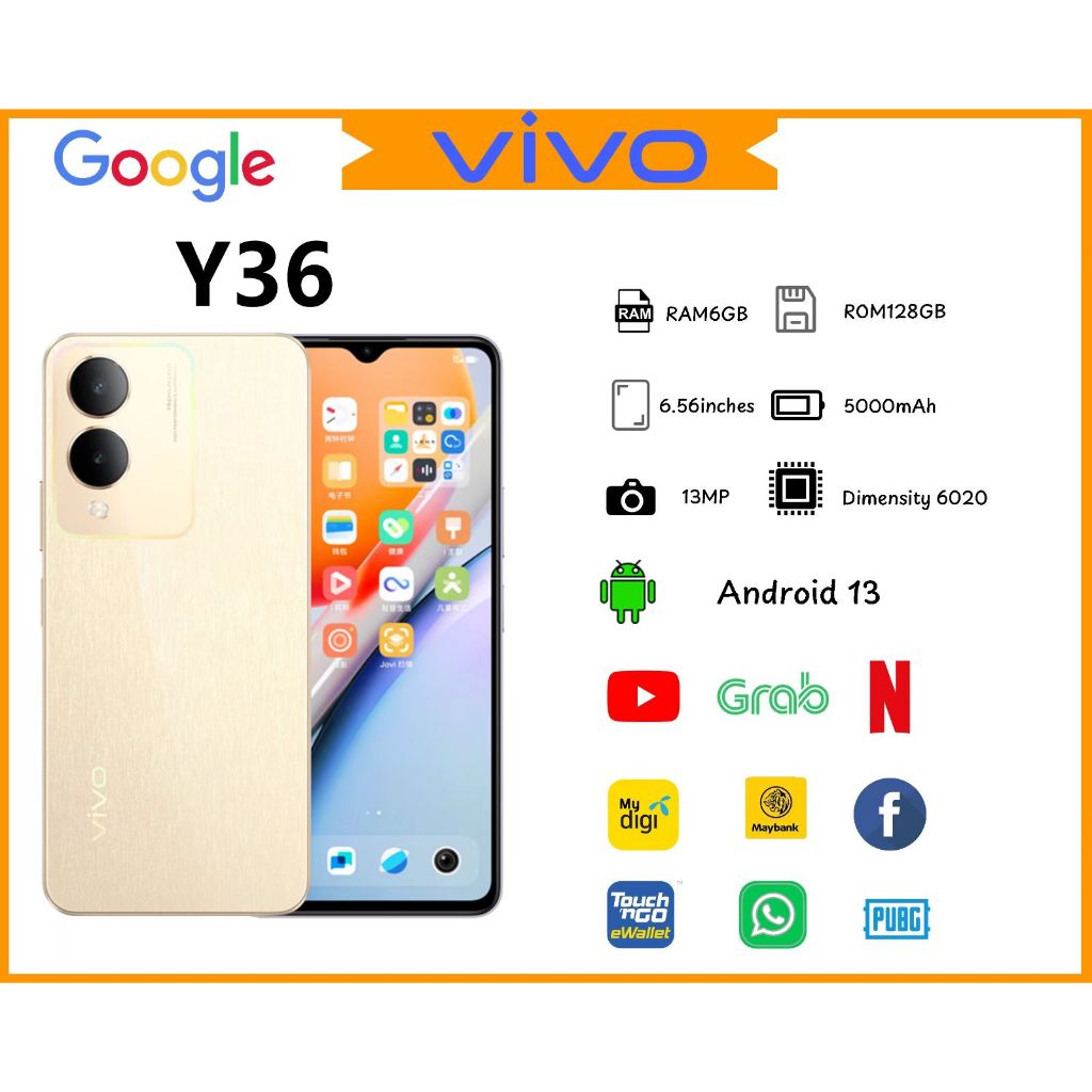 vivo y36 5g phone 6gb ram +128gb rom android 14 telefon hp 6.64Inc 50MP ...