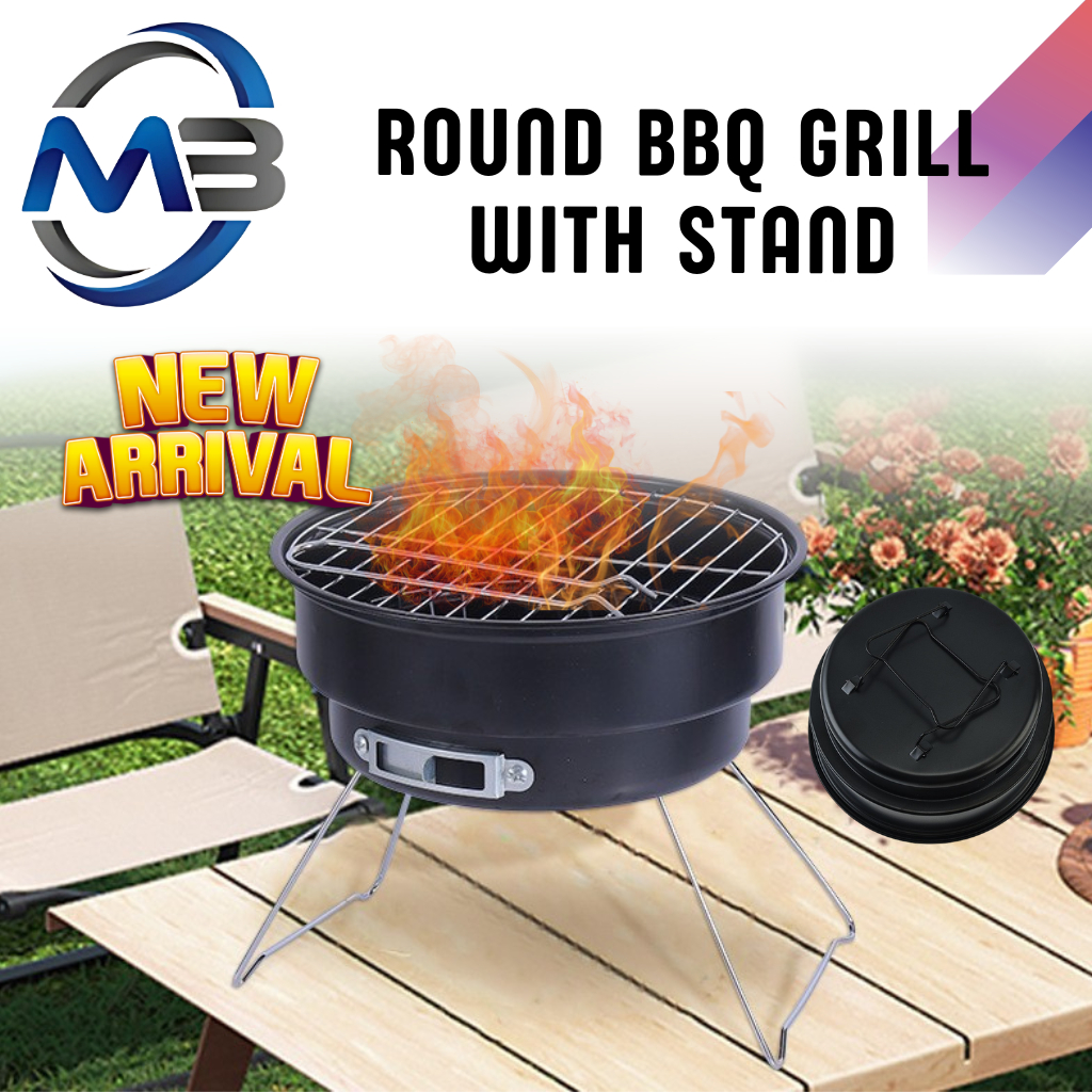 Charcoal Barbecue Grill with Stand Round BBQ Grill Tabletop Smoker ...