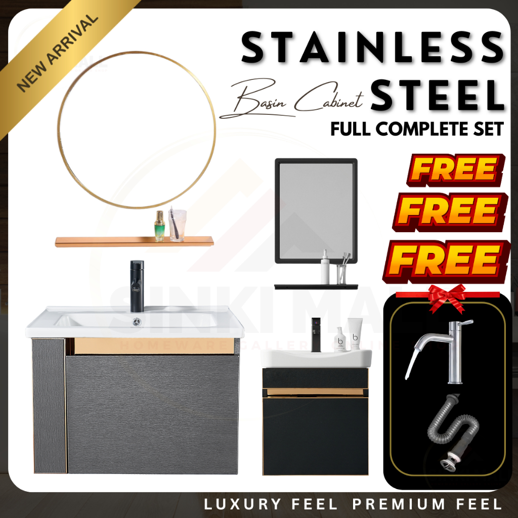 [43cm 50cm] Stainless Steel Basin Bathroom Cabinet Basin Sinki Bilik ...
