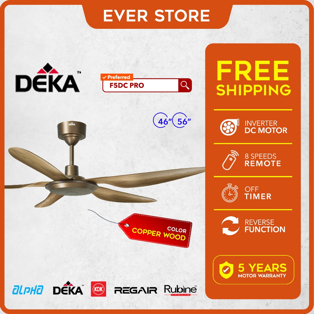 DEKA F5 DC PRO 46"/56" LED SIRIM 5 Blades Remote Control Ceiling Fan ...