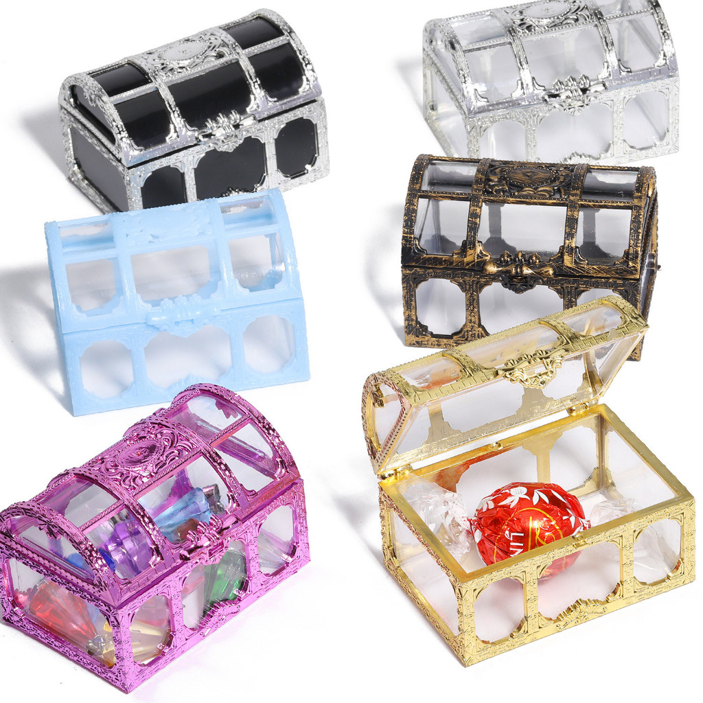 Creative Gold Treasure Chest Transparent Jewelry Wedding Candy Box Cake ...