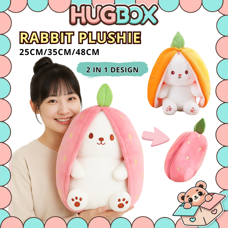 🌈HugBox Strawberry Rabbit Plushie Rabbit Plush Toy Strawberry Bunny ...