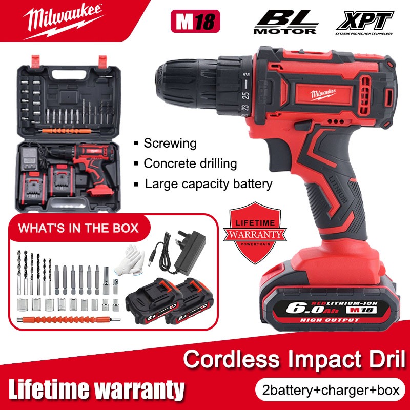 Milwaukee 6.0Ah Cordless Drill Speed Drilling Screw Driver Power Tool ...