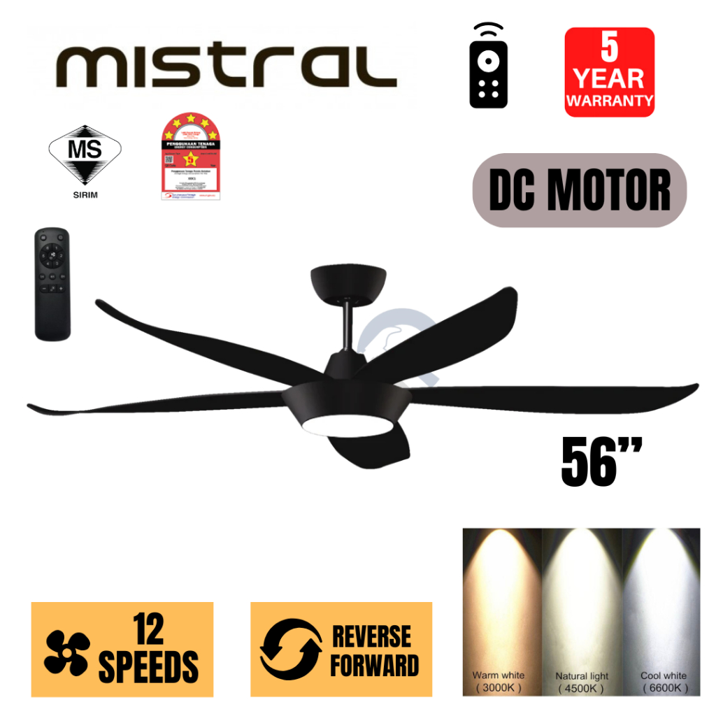 MISTRAL DC Remote Ceiling Fan 56" With Light MCF562RL | CEILING FAN ...