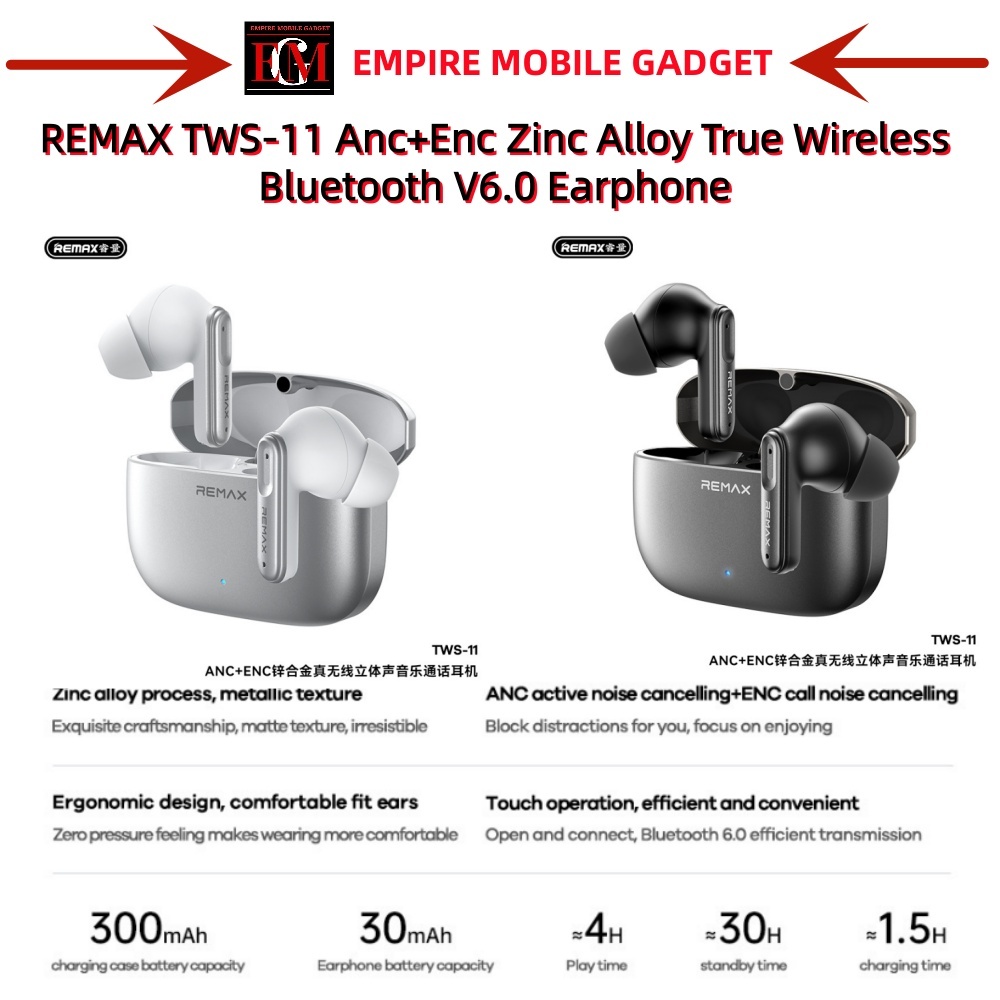 REMAX TWS-11 ANC + ENC Noise Cancellation TWS Wireless Bleutooth V6.0 ...