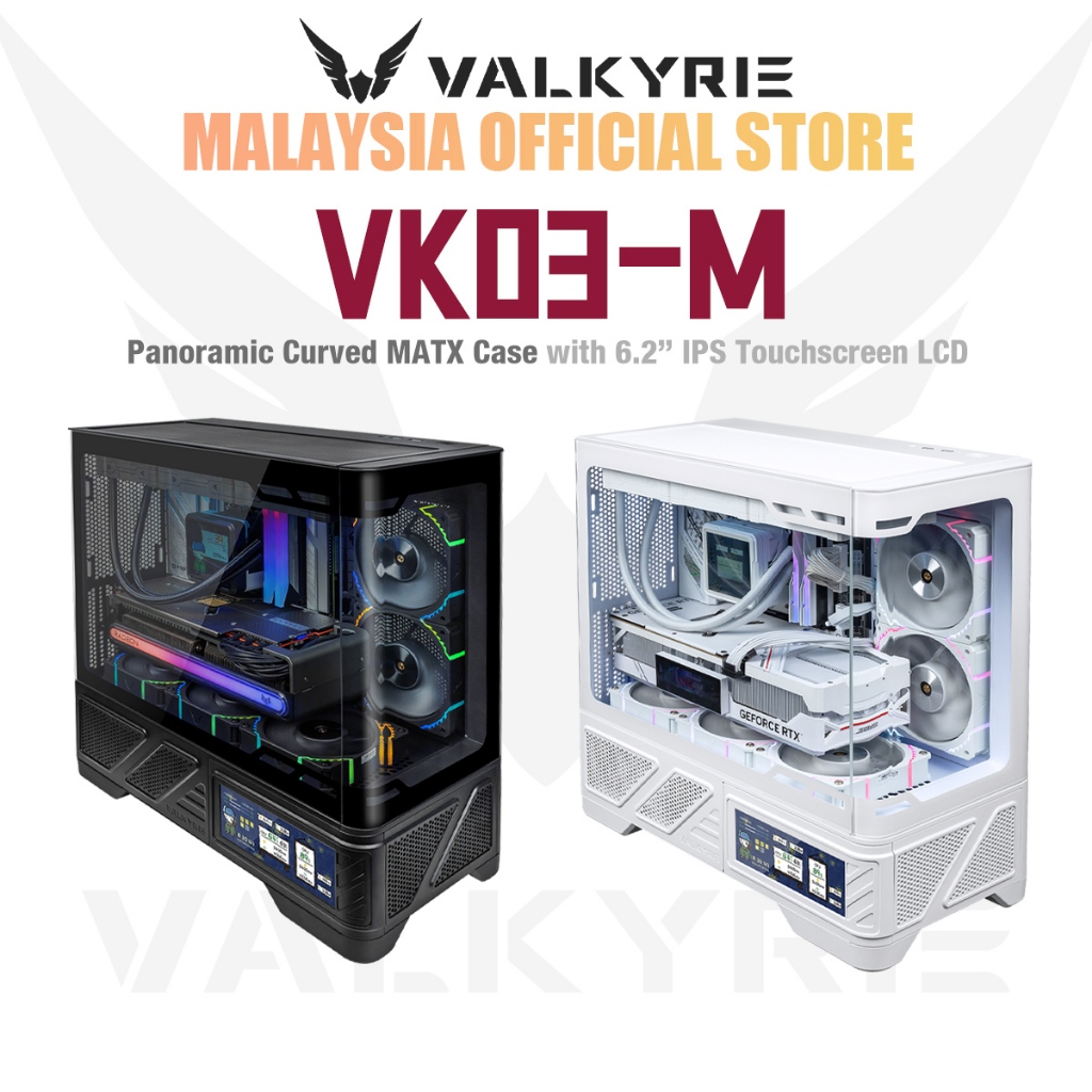 VALKYRIE VK03-M Panoramic Curved MATX Case with 6.2" Touchscreen LCD ...