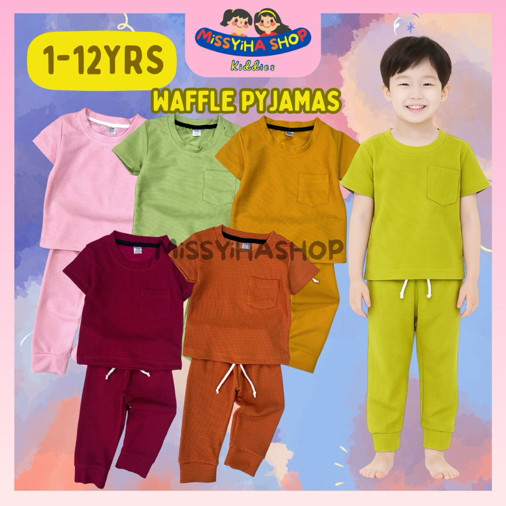 {NEW}[PART 3/3]1-12Y TW Kids Boy Waffle Plain Colour Pyjamas Long Pants ...
