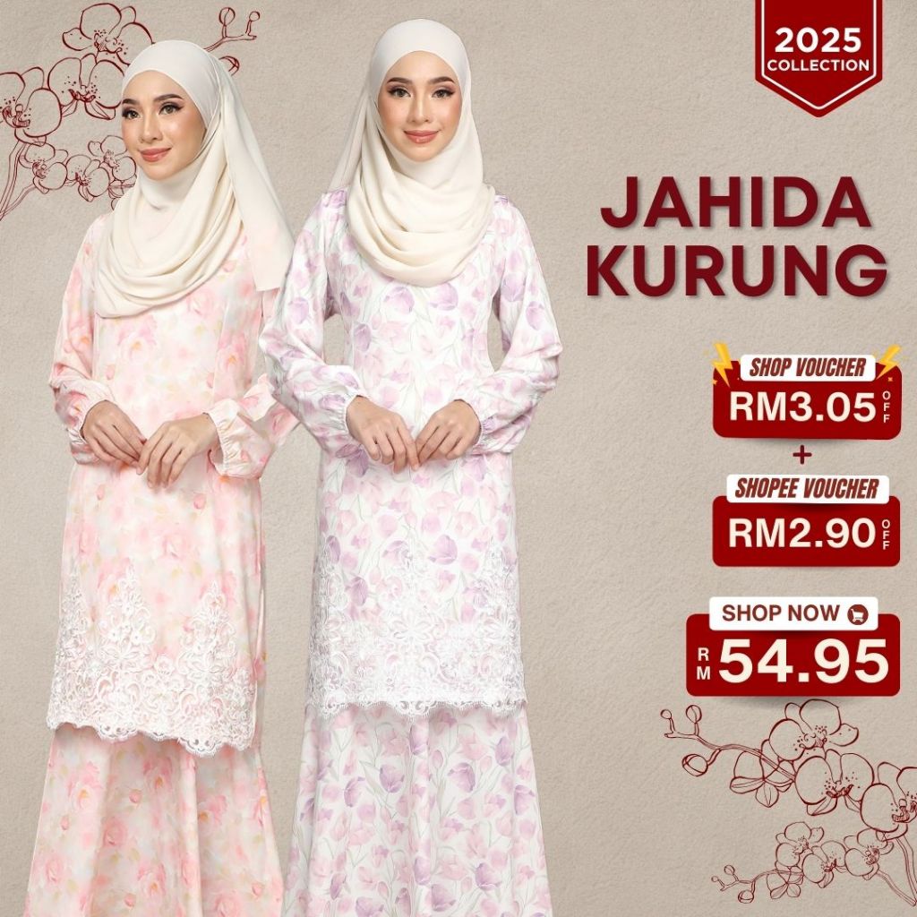 ZOE ARISAH Jahida Kurung 2026 Baju Raya Moden Floral Printed Lace Nawal ...