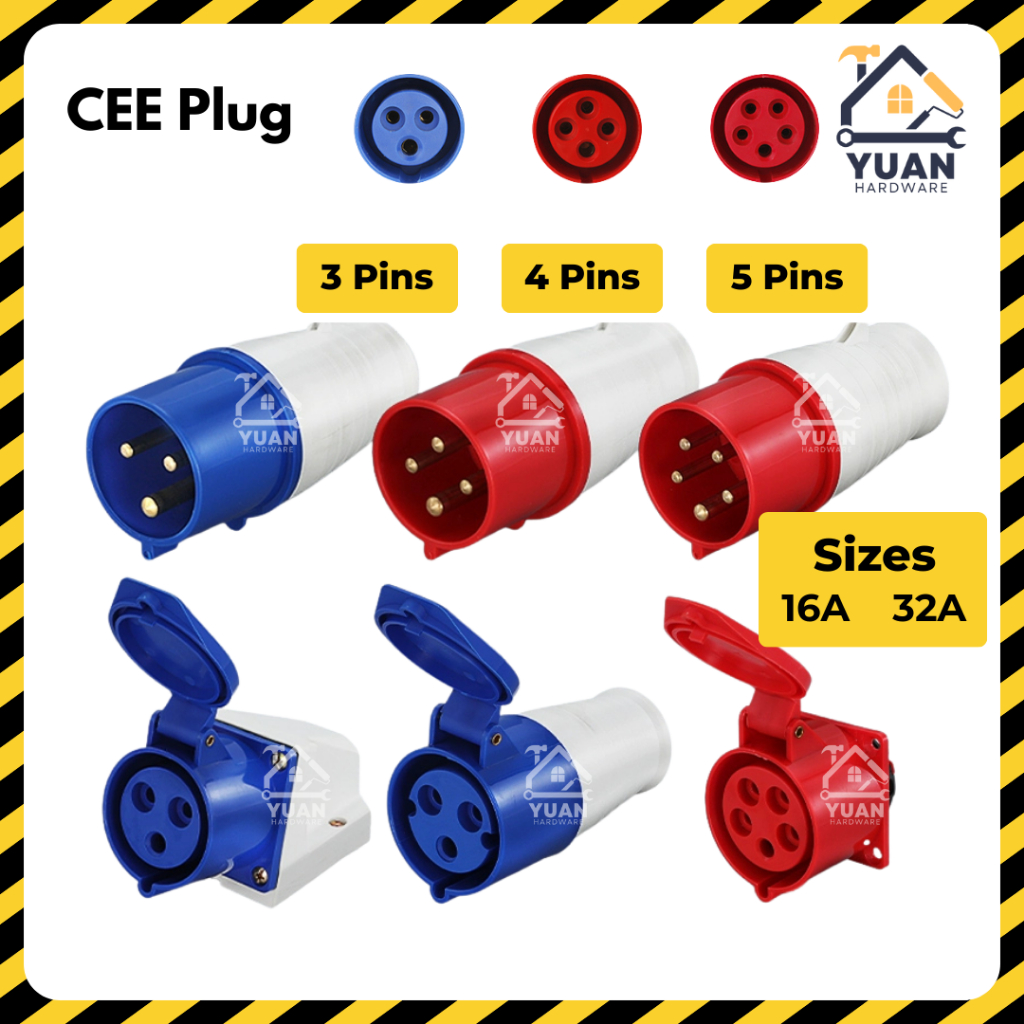 3 Pin 4 Pin 5 Pin Industrial Plug Socket 16A 32A Waterproof Connector ...