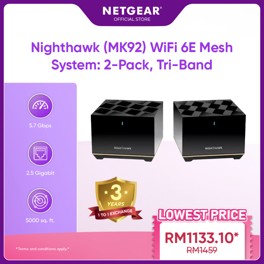 Netgear Nighthawk Tri-Band WiFi 6E Mesh System, 5.7Gbps, Router + 1 ...