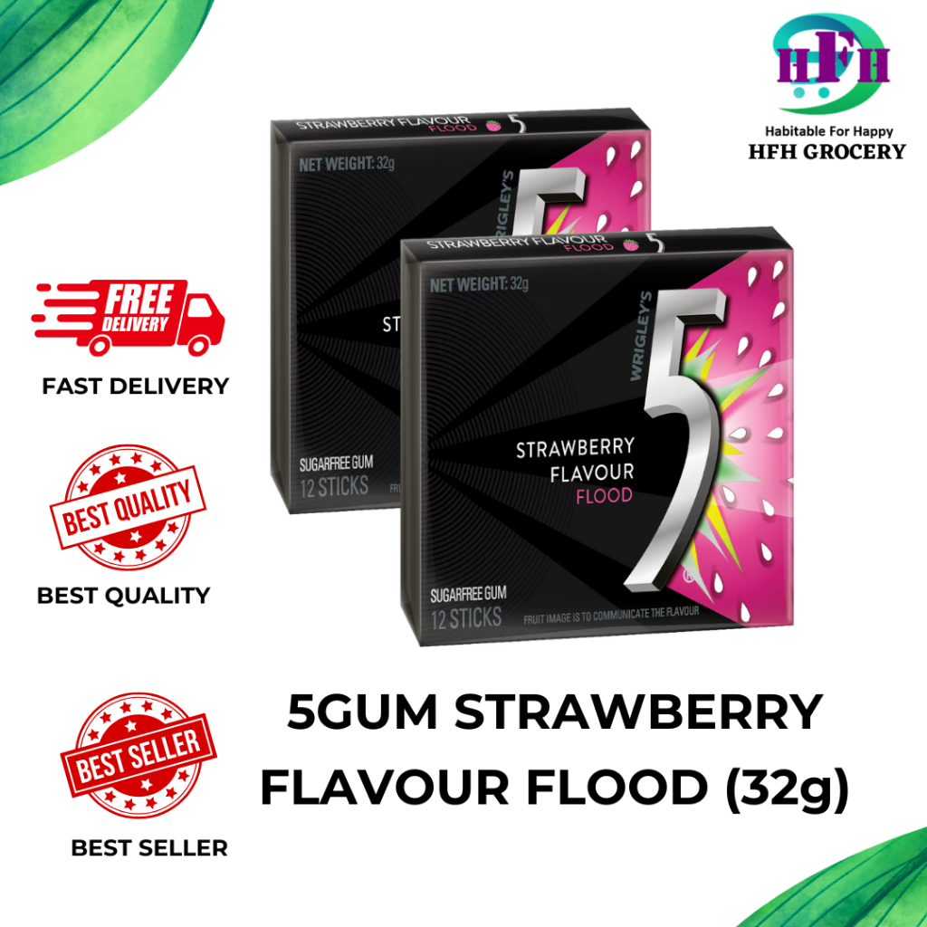 🔥 WRIGLEY'S 5GUM STRAWBERRY FLAVOUR FLOOD CHEWING GUM (35g) 🔥 | Shopee ...