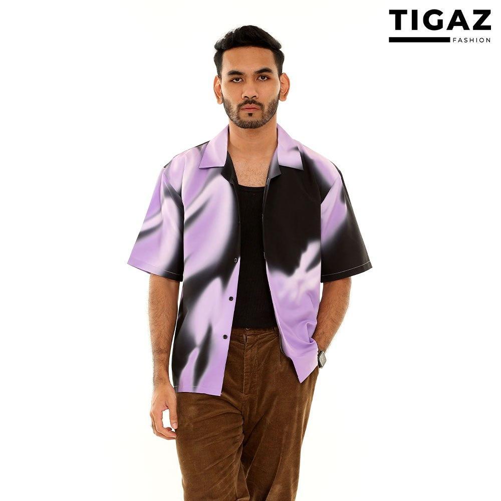 TIGAZ Oversized Shirt Kemeja Lengan Pendek Lelaki Ice Silk Men Shirt ...