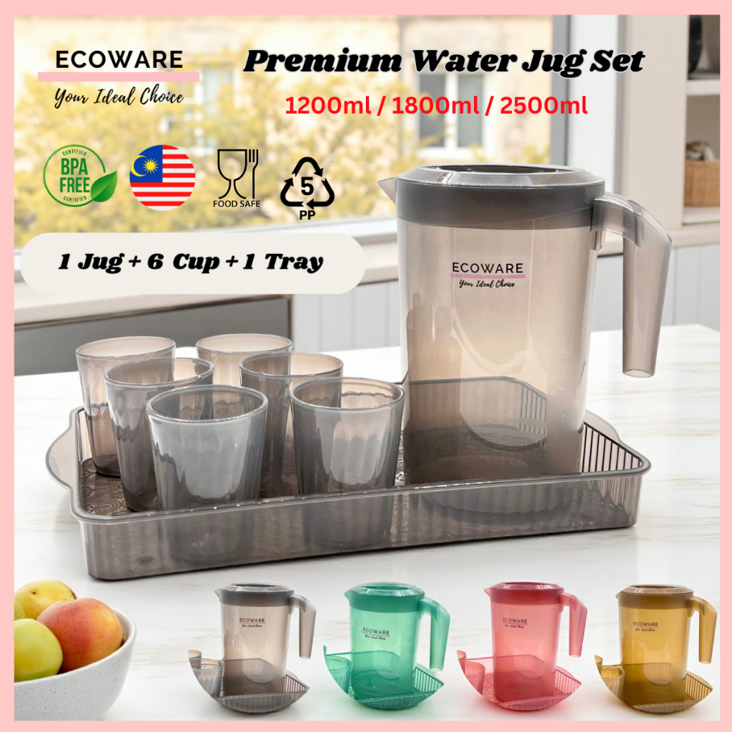 ECOWARE 6pcs Premium BPA-Free Plastic Water Jug Set with Cups & Tray ...
