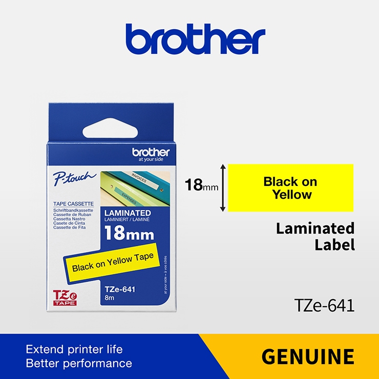 Brother Original TZe-641 Black on Yellow 18mm Genuine Laminated Tape ...
