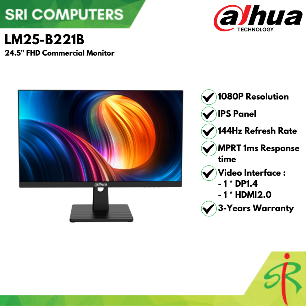 Dahua LM25-B221B 24.5" FHD IPS 144Hz MPRT 1ms Commercial Monitor [3 ...