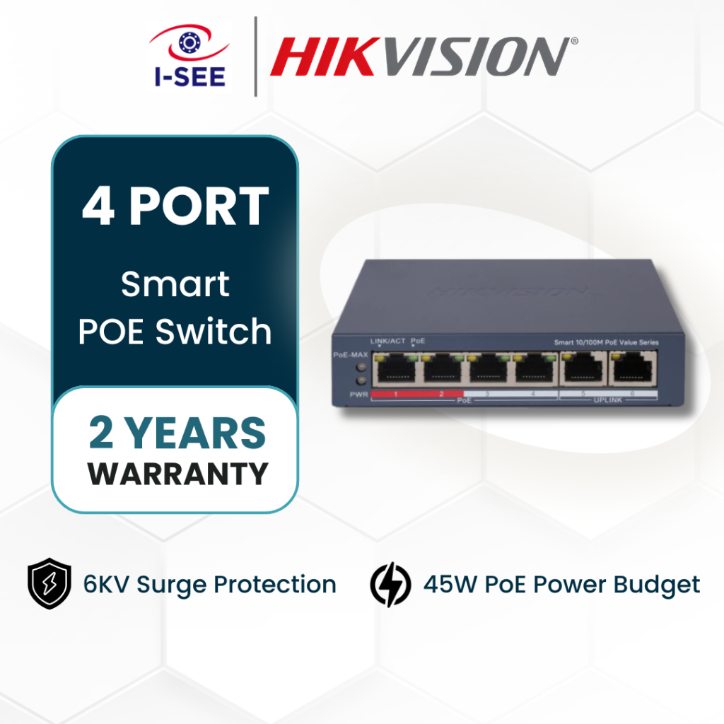 Hikvision 4 Port Fast Ethernet Smart POE Switch DS-3E1106P-EI/M With 10 ...