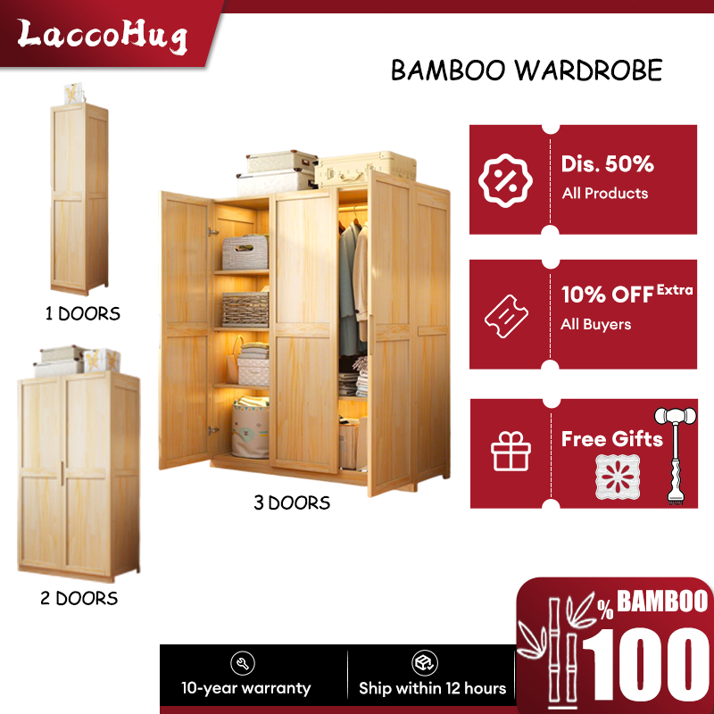LACCOHUG Wardrobe Clothes Cabinet Clothes 1/2/3 Door Almari Baju Kayu ...