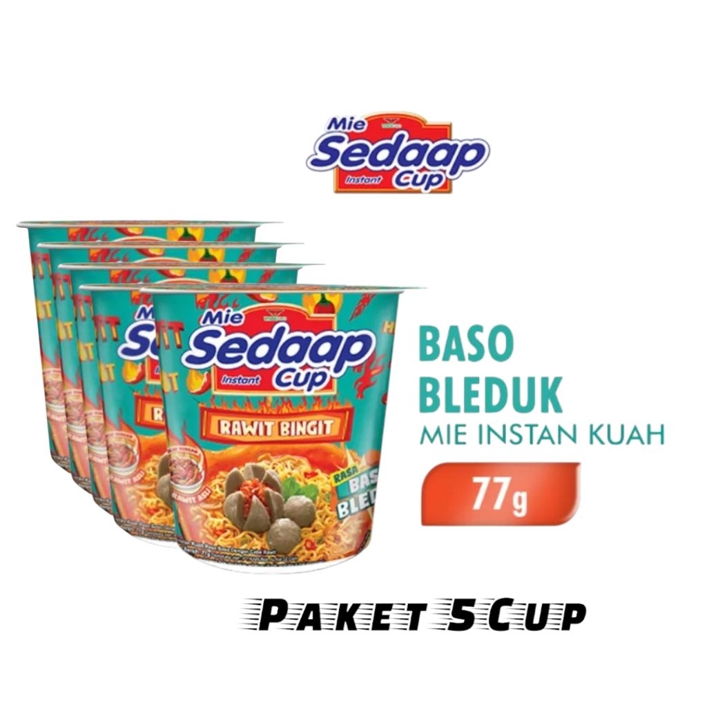 Mie Sedaap Baso Bleduk Mie instan kuah kemasan Cup 77g(Harga untuk 5Cup ...