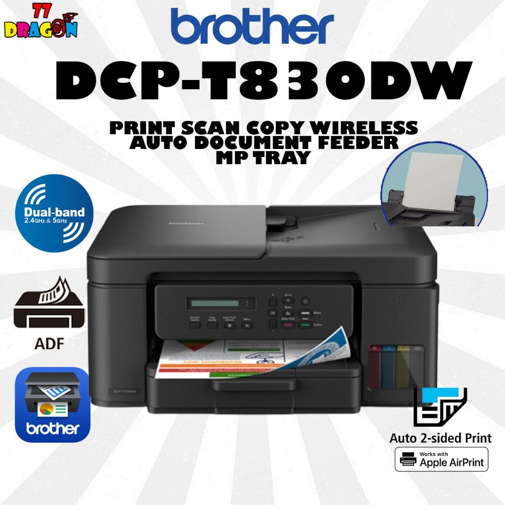 (LATEST) Brother DCP-T830DW Wireless Printer - Print Scan Copy WiFi ...