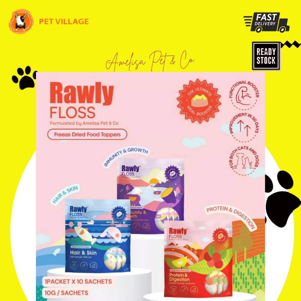 AMELISA RAWLY FLOSS Freeze Dried Food Toppers (10g x10) - Chicken/Duck ...
