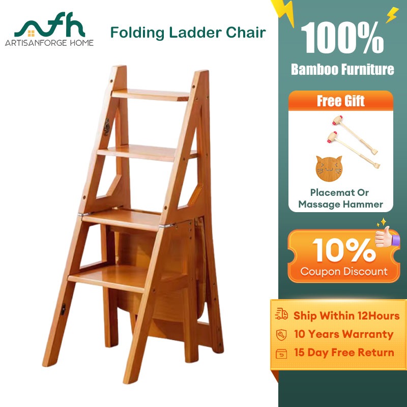 𝑨𝙧𝒕𝙞𝒔𝙖𝒏𝙁𝒐𝙧𝒈𝙚 𝙃𝒐𝙢𝒆 Full Solid Wood Step Chair / Foldable Step Stool ...