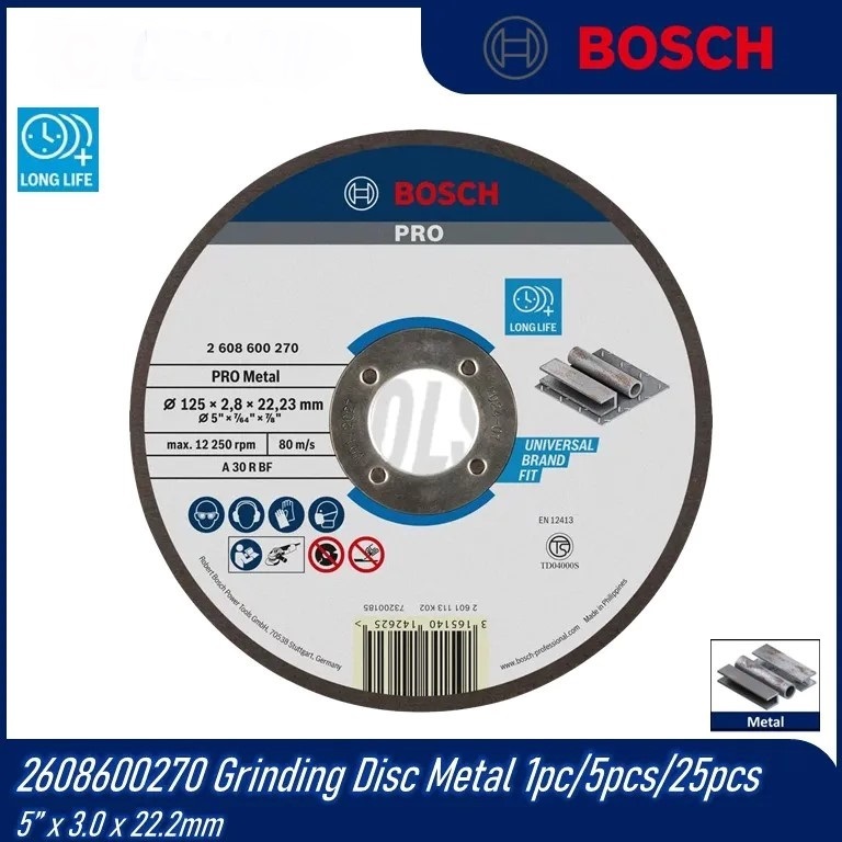 BOSCH 5" Metal Cutting Disc [125 x 3 x 22.2mm] - 2608600270 ( BOSCH ...