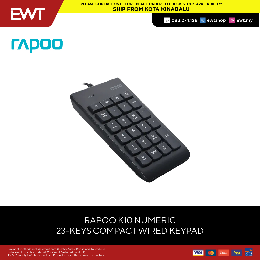 RAPOO K10 NUMERIC 23-KEYS NUMBER KEYPAD 100% ORIGINAL | Shopee Malaysia