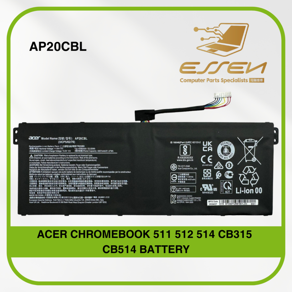 ACER AP20CBL FOR CHROMEBOOK 511 512 514 CB315 CB514 BATTERY | Shopee ...