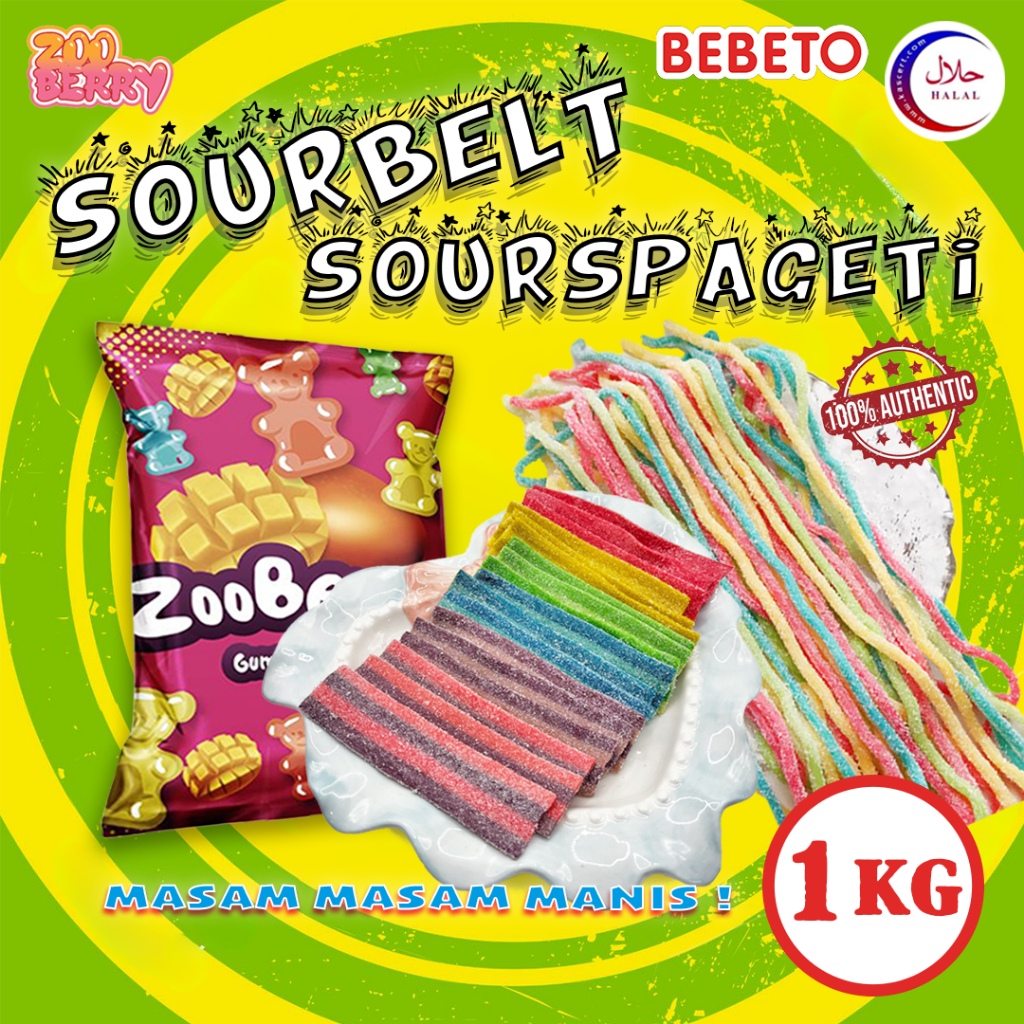 [SUPER PROMO] 1KG! Bebeto Sourbelt Sour Spaghetti & Sour Gummy [COD ...