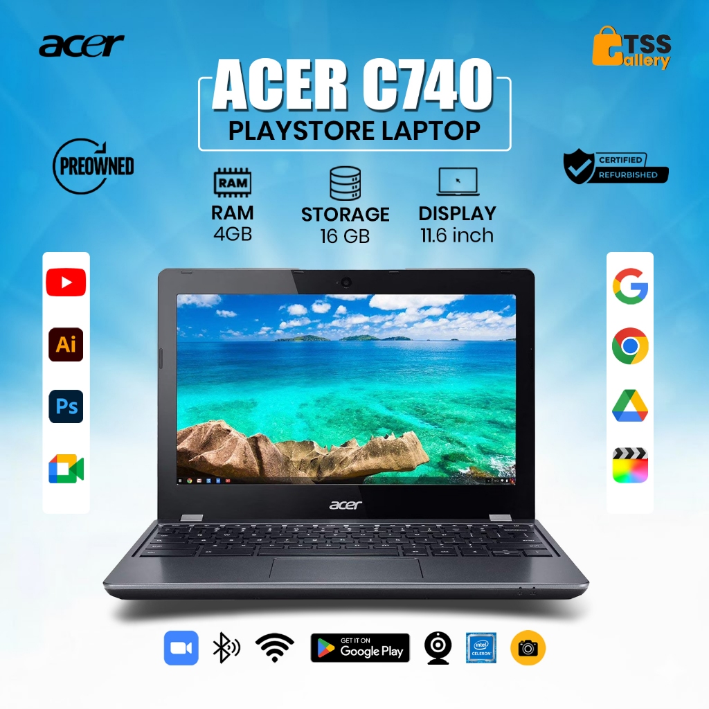 ACER C740 11" || Intel Celeron 3205U || RAM 4GB SSD 16GB || Play Store ...