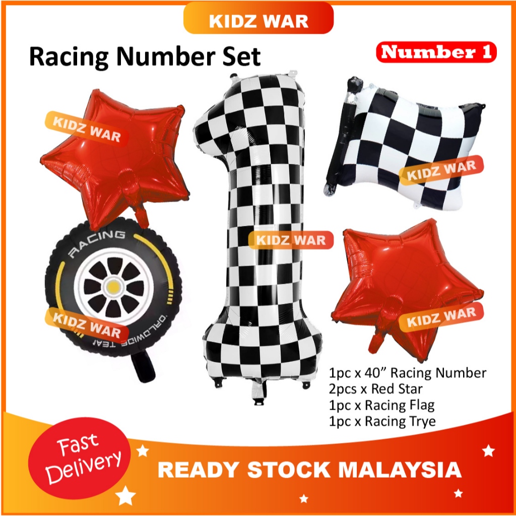 Racing Number Set Balloon Lumba Kereta Nombor Belun Sets Birthday Party ...