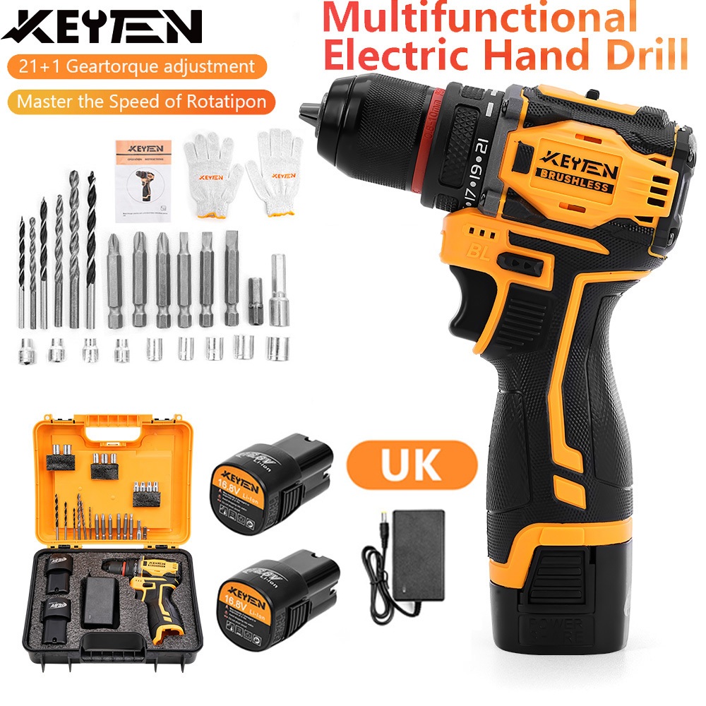 KEYTEN Brushless Cordless Drill Set Rechargeable Screwdriver Portable ...