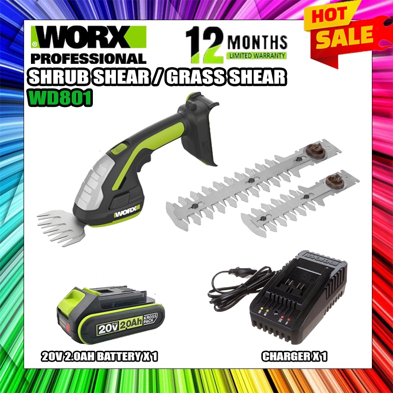 WORX WD801 20V 3in1 SHRUB SHEAR / GRASS SHEAR WD 801 | Shopee Malaysia