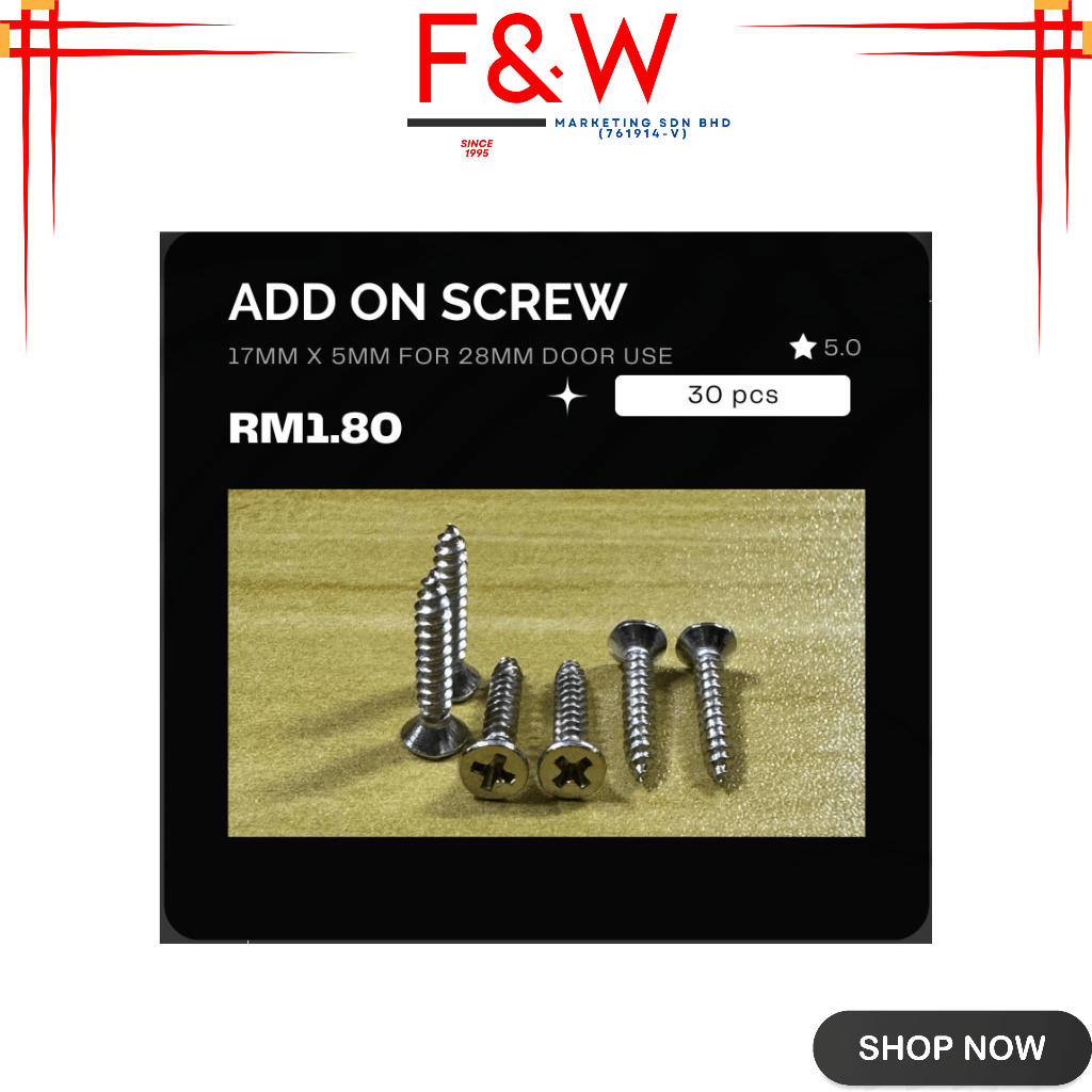 Screw skru 30 PCS 17mm x 5mm Steel Flat Head Screw PVD DOOR PLASTIC ...