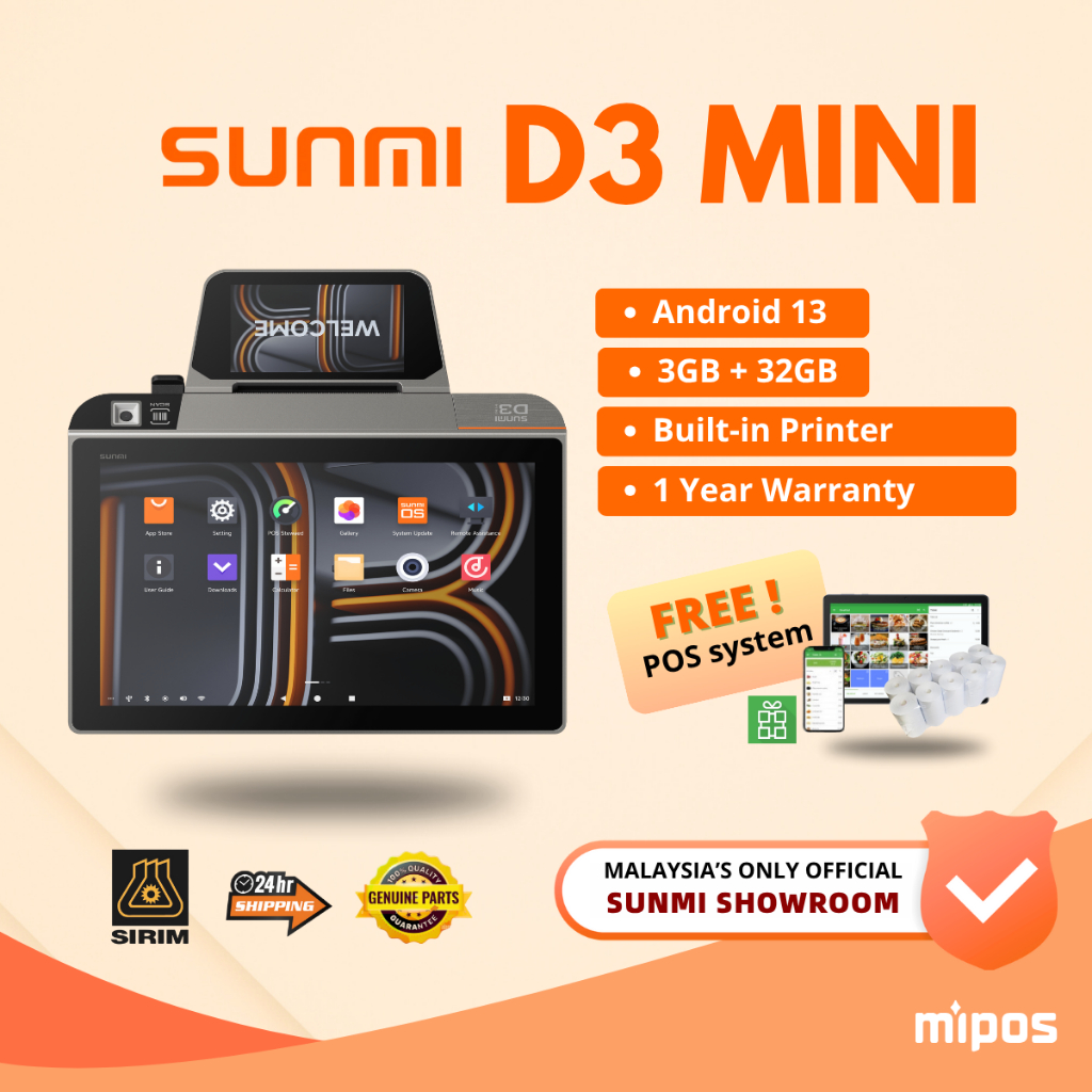 SUNMI D3 MINI Smart Desktop Terminal All In One POS Touchscreen Android ...