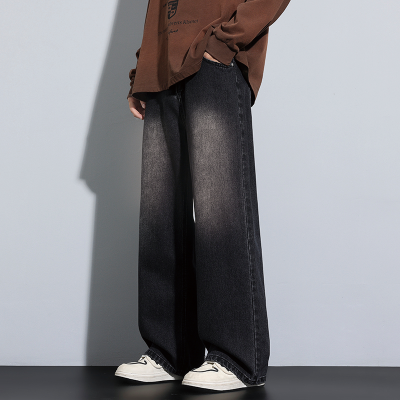 Seluar jeans lelaki hitam panjang Korean style casual baggy bahan ...
