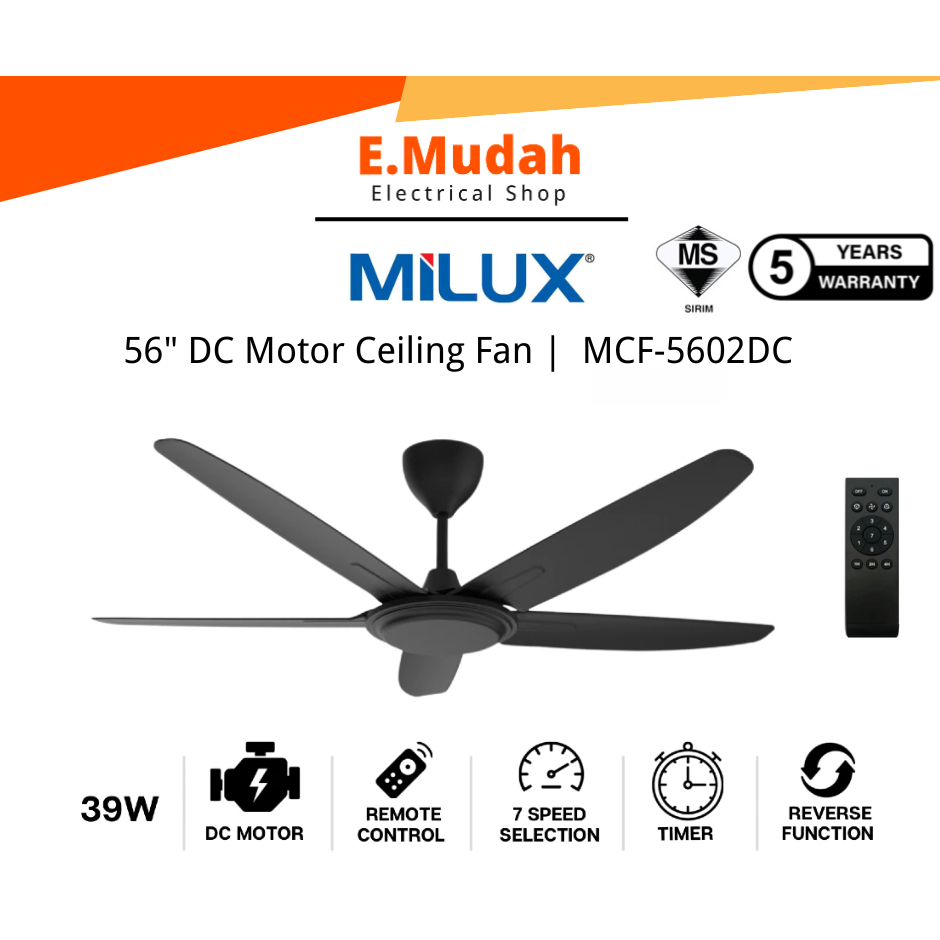 MILUX 56" 5 Blades DC Motor Remote Control Ceiling Fan | 7+7 Speed ...