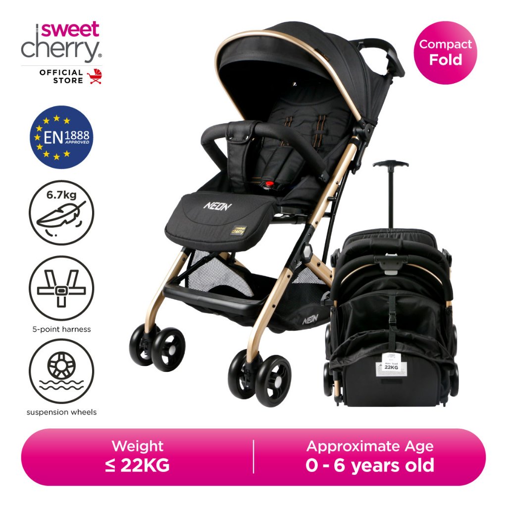 Sweet Cherry Luxury Gold Frame & Compact Folding Baby Stroller SC707 ...