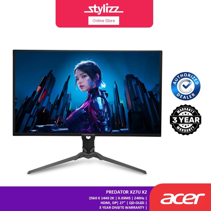 ACER PREDATOR X27UX2 GAMING MONITOR - 27" QD-OLED, 2560 X 1440 2K ...