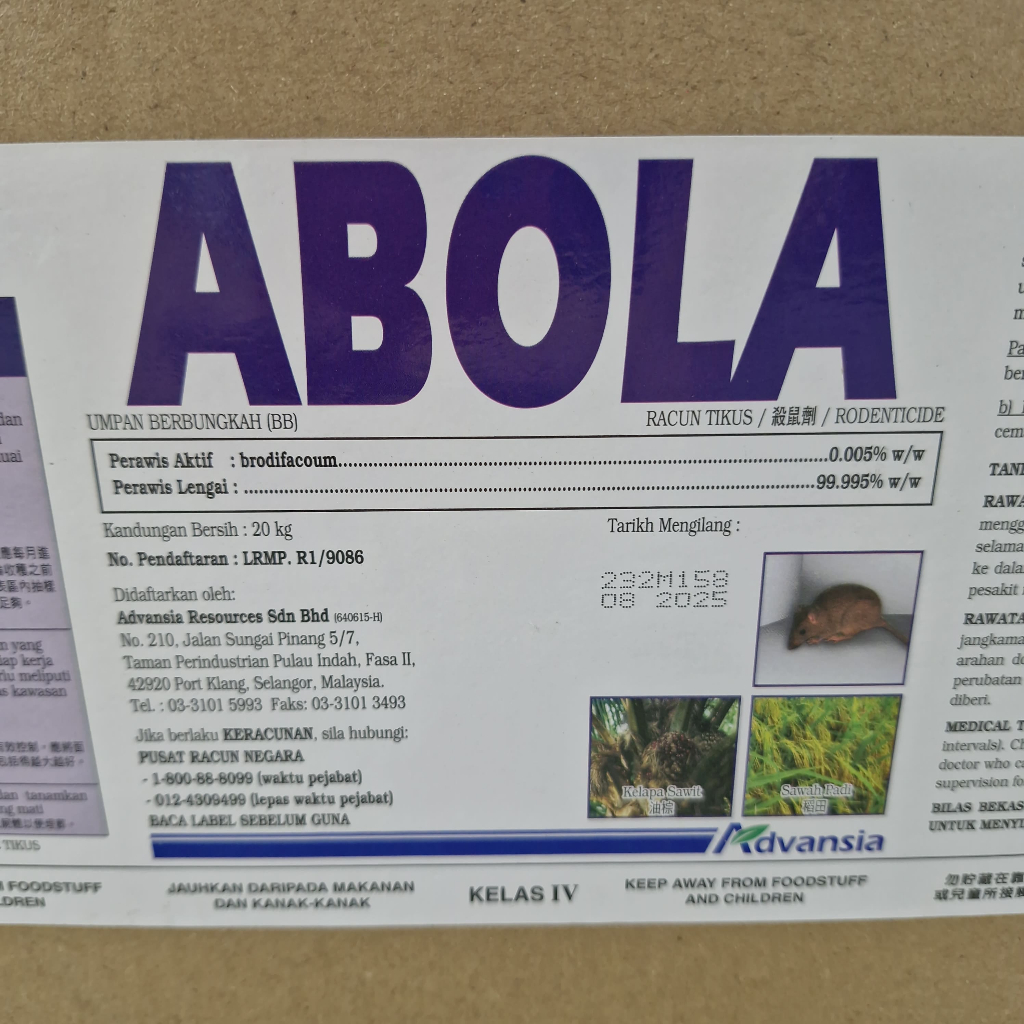 Racun Tikus ABOLA Repacking 50g/100g/250g/500g/1kg Rodenticide Effektif ...
