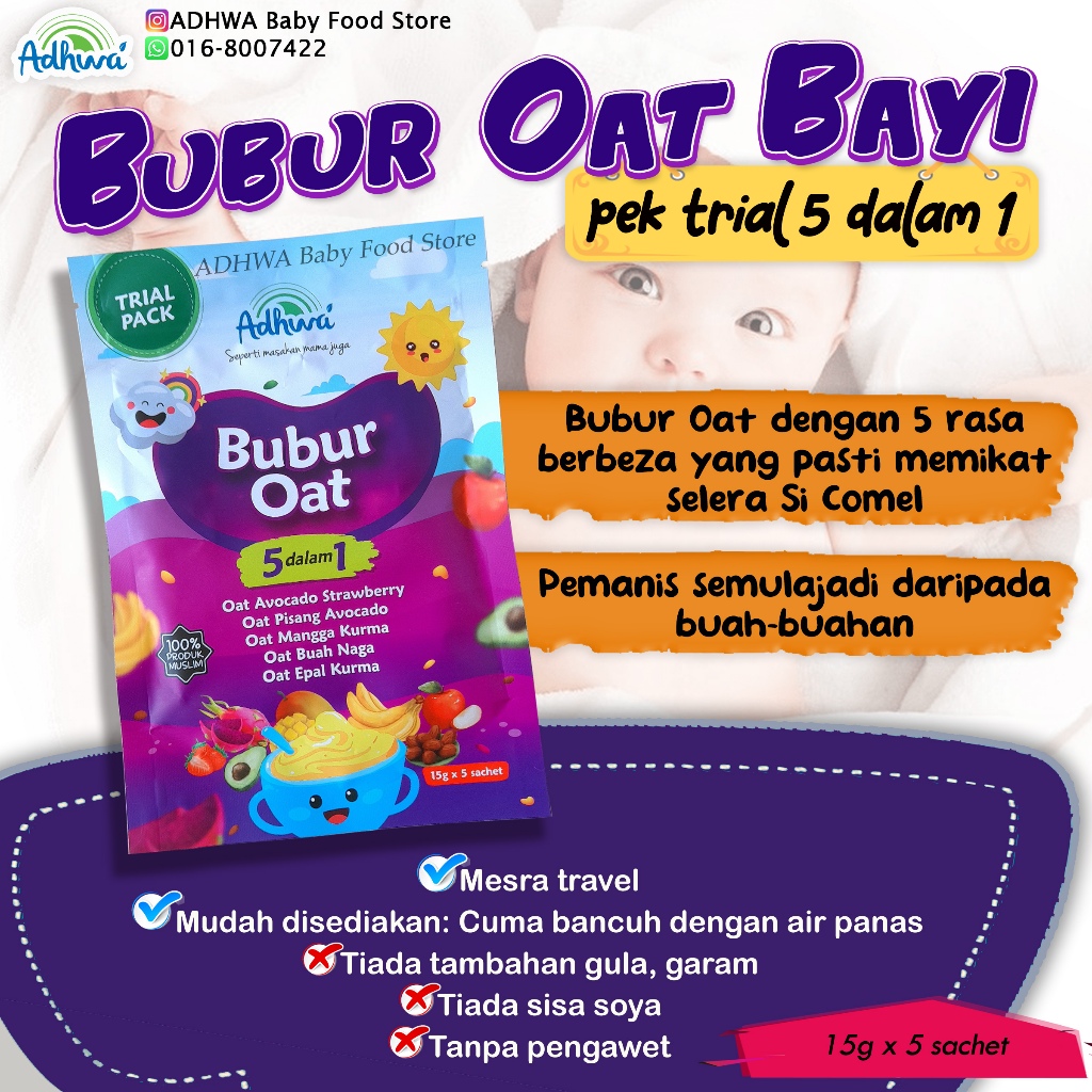 ADHWA BABY FOOD Trial Pack 5 dalam 1 Bubur Nasi, Bubur Oat & Kentang ...
