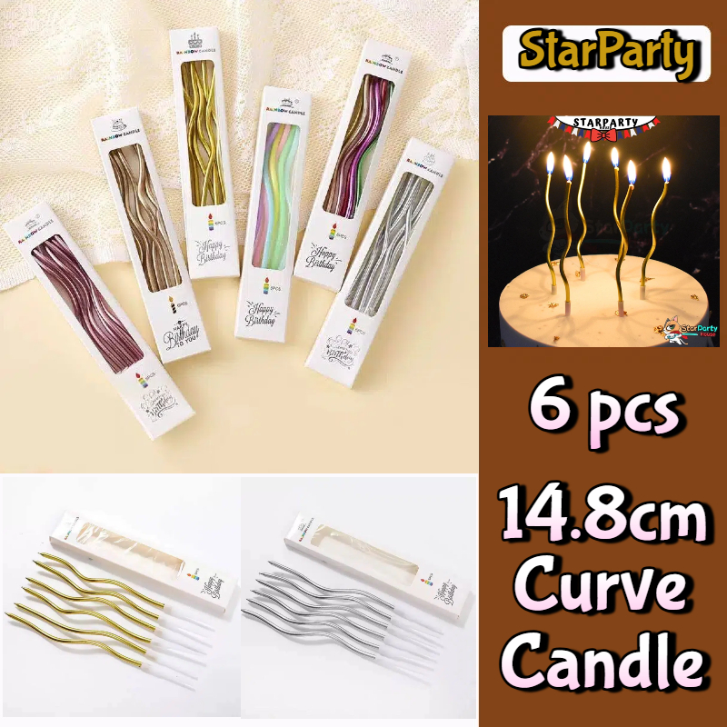 6pcs Curve Wave Shape Candle Set Gold Silver Champagne Rose Colorful ...